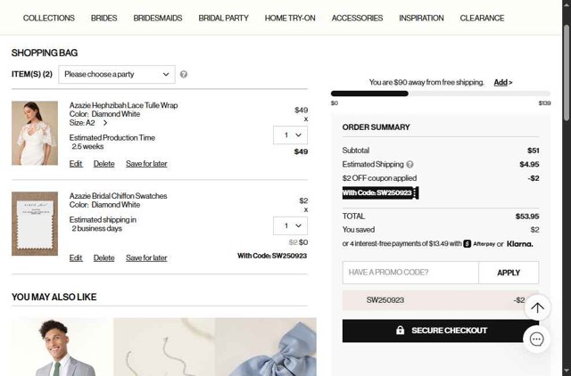 Azazie Promo Codes (3 Verified) - 15% Off w/Code Jun 2025