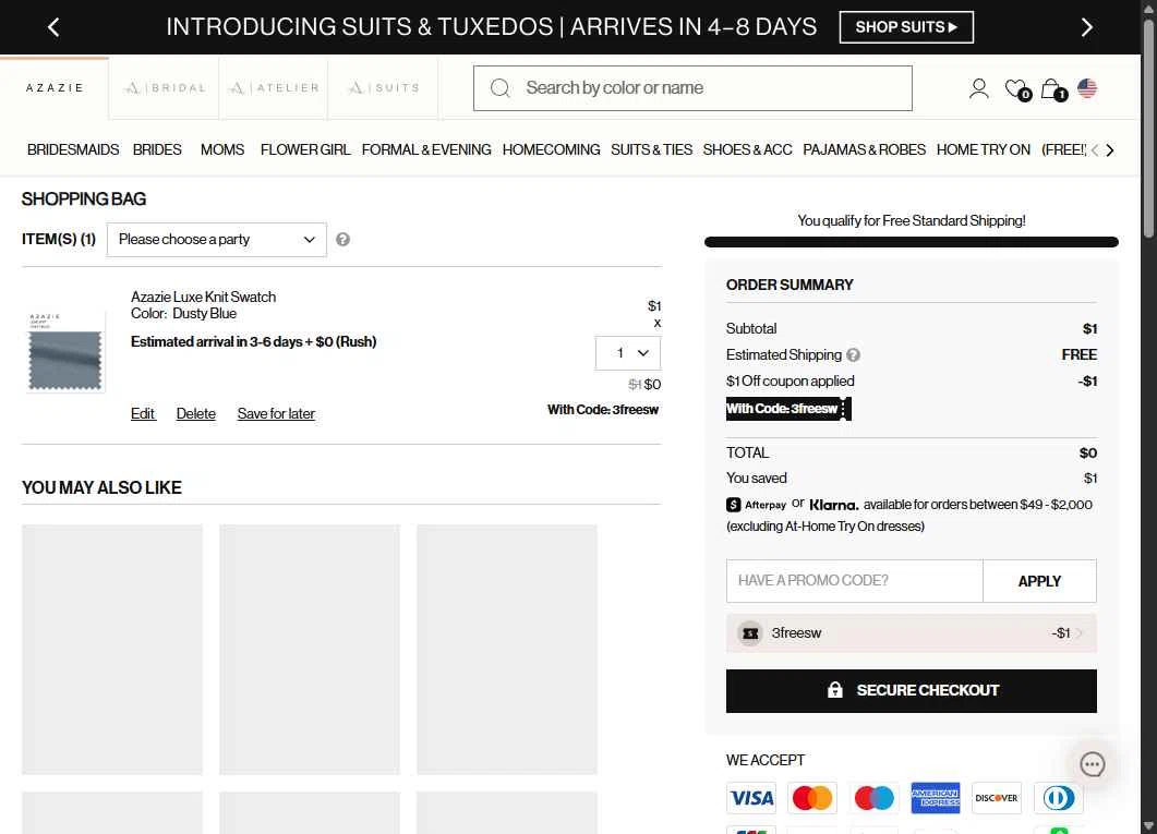 Azazie Promo Codes (5 Verified) - $5 Off w/Code Oct 2025