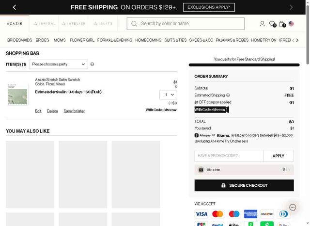 Azazie Promo Codes (4 Verified) - 75% Off w/Code Sep 2025