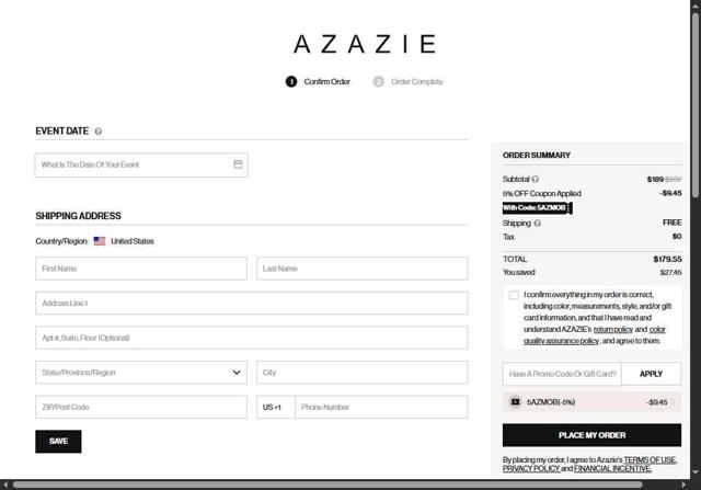 Azazie Promo Codes (5 Verified) - 5% Off w/Code Oct 2025