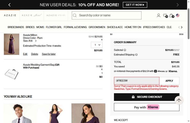 Azazie Promo Codes (4 Verified) - 10% Off w/Code Jun 2025