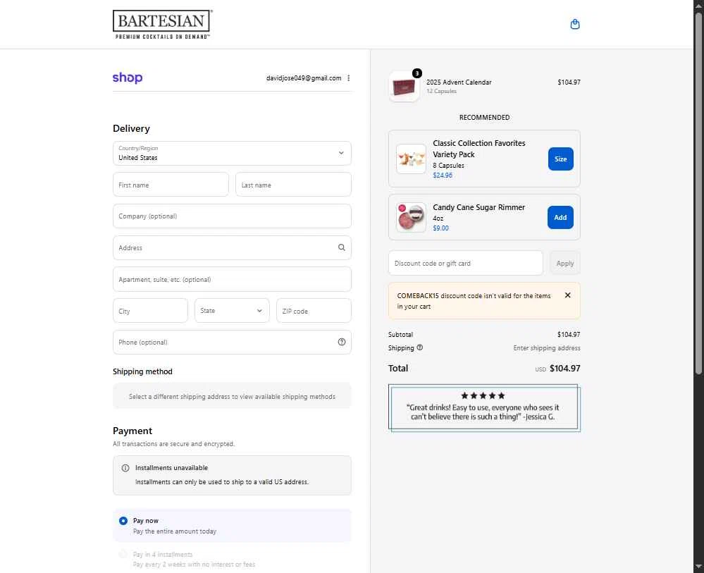 Bartesian Promo Codes - 15% Off (2 Verified) Jan 2026