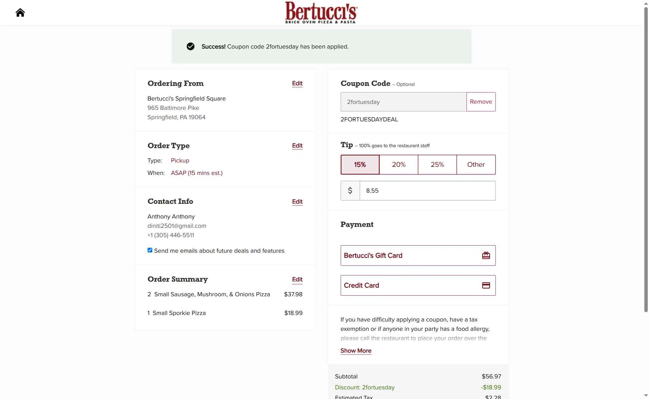 Bertucci's Promo Codes - $20 Off (1 Verified) Dec 2025