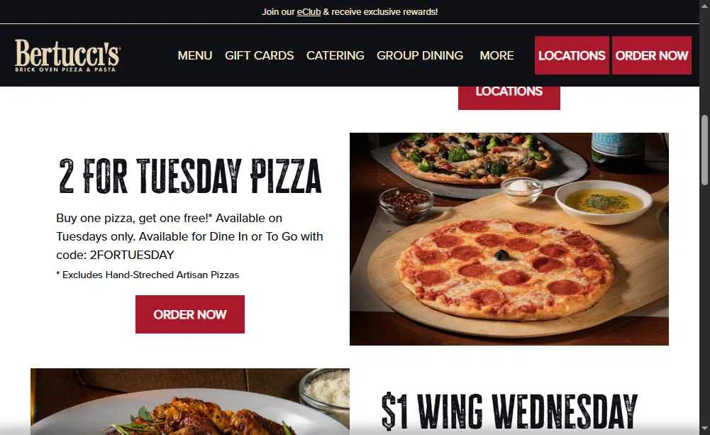 Bertucci's Promo Codes - $20 Off (1 Verified) Dec 2025