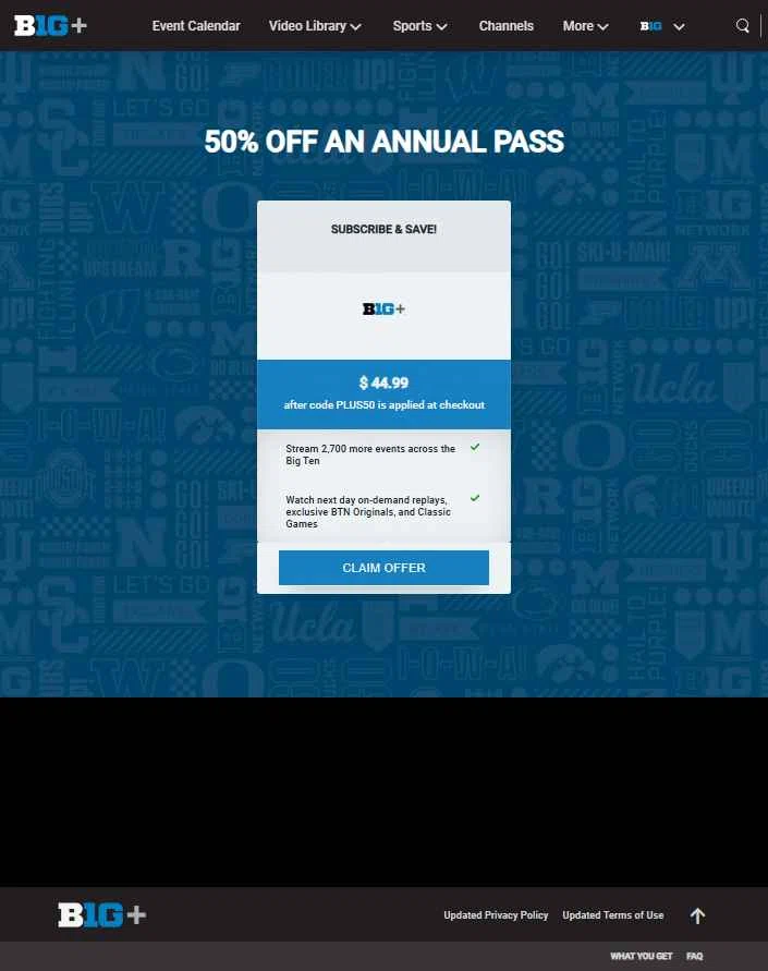 Big Ten Plus Promo Codes - 50% Off (2 Verified) Apr 2026