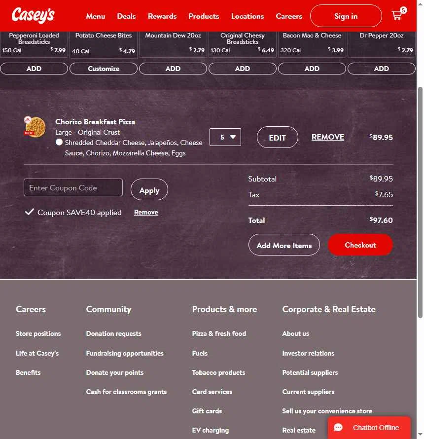 Casey's Promo Codes - 40% Off (5 Verified) Nov 2025