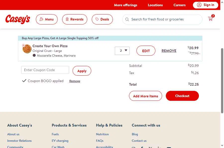 Casey's Promo Codes - 25% Off (3 Verified) Mar 2026
