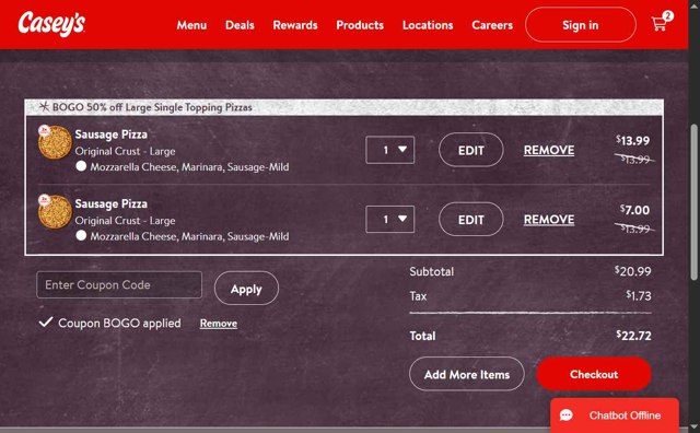 Casey's Promo Codes (4 Verified) - $50 Off w/Code Aug 2025