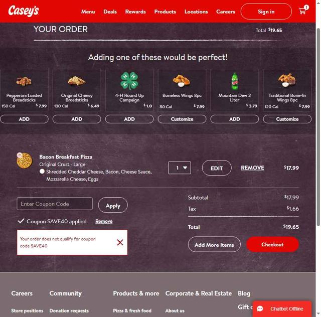 Casey's Promo Codes (4 Verified) - 40% Off w/Code Oct 2025