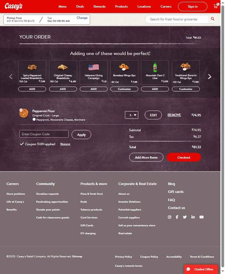 Casey's Promo Codes - 40% Off (4 Verified) Dec 2025