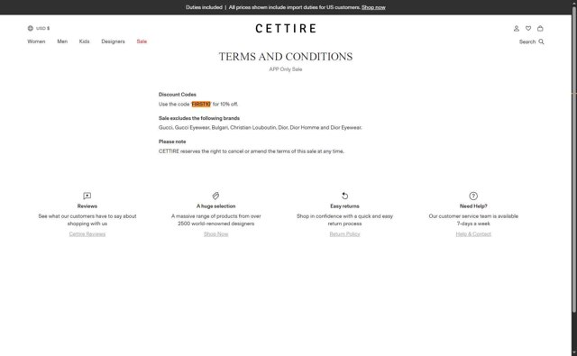 Cettire Promo Codes (1 Verified) - 10% Off Sitewide Jul 2025