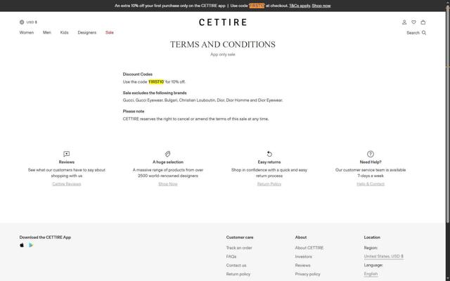 Cettire Promo Codes - 10% Off Coupons Oct 2025