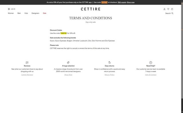 Cettire Promo Codes - 10% Off Coupons Oct 2025
