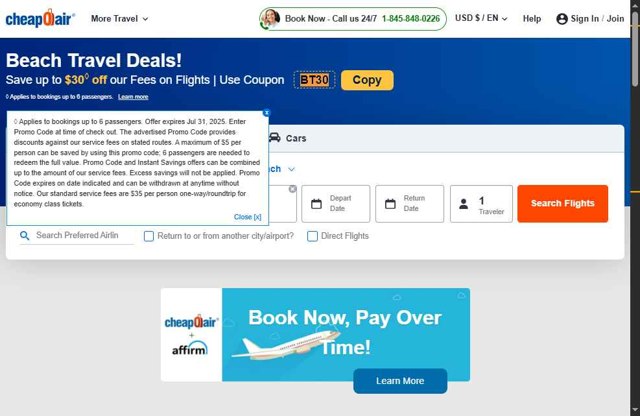 CheapOair Promo Codes - $30 Off (9 Verified) Jul 2025