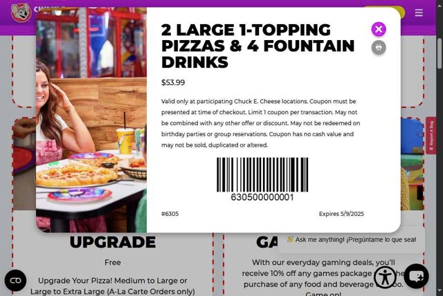 Chuck E. Cheese's Promo Codes - 15% Off May 2025