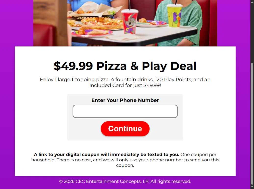 Chuck E. Cheese's Promo Code - 15% Off January 2026