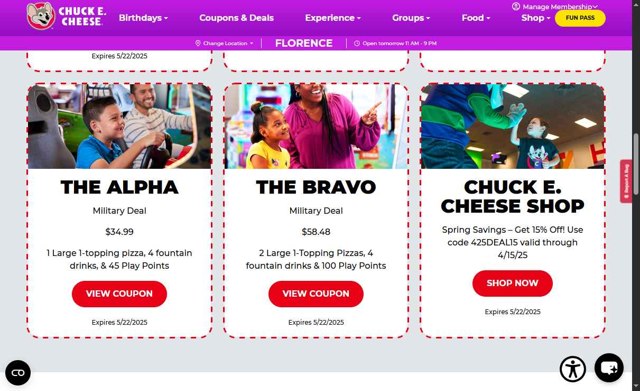 Chuck E. Cheese's Promo Codes - 15% Off May 2025