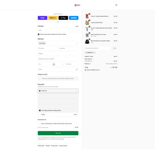 Chuck E. Cheese's Promo Codes - 15% Off Sep 2025