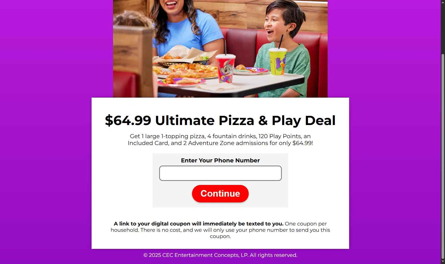 Chuck E. Cheese's Promo Code - $65 Off December 2025