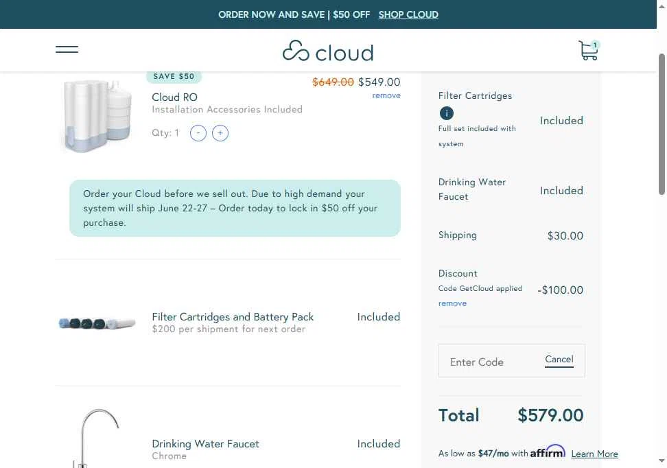 Cloud Water Filters Promo Codes - $100 Off Jun 2026