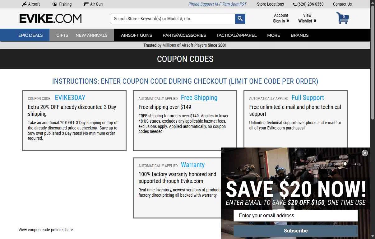 Evike Promo Codes - $20 Off (3 Verified) Mar 2026