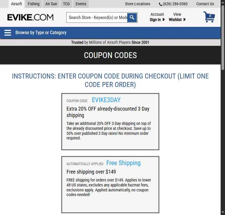 Evike Promo Codes - $20 Off (3 Verified) Mar 2026
