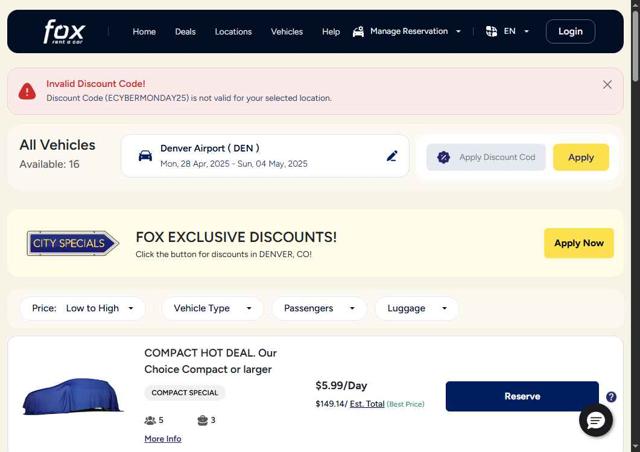 Fox Rent A Car Promo Codes - 25% Off Oct 2025