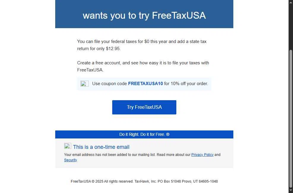 FreeTaxUSA Promo Codes (1 Verified) - 10% Off Oct 2025