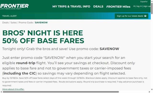Frontier Airlines Promo Codes - 50% Off Oct 2025