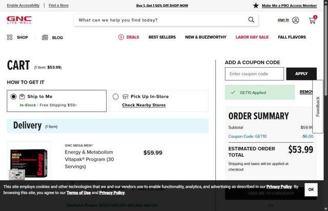 GNC Promo Codes (6 Verified) - $15 Off Sitewide Sep 2025