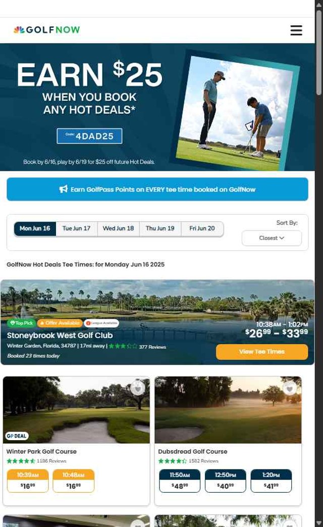 GolfNow Promo Codes (2 Verified) - 25% Off Sitewide Jul 2025