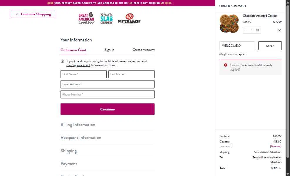 Great American Cookies Promo Code - 10% Off Jan 2026