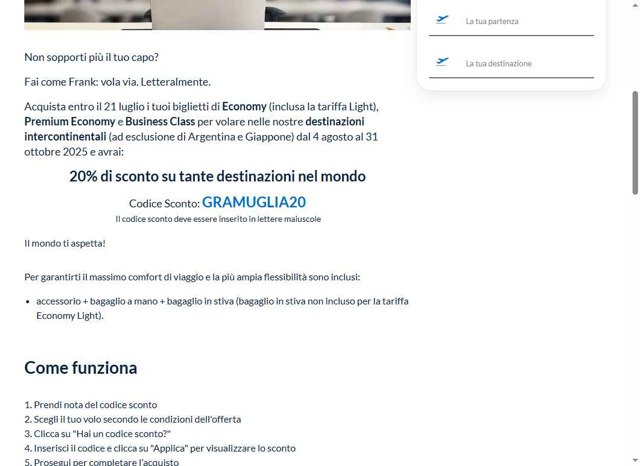 ITA Airways US Promo Codes - 20% Off Aug 2025