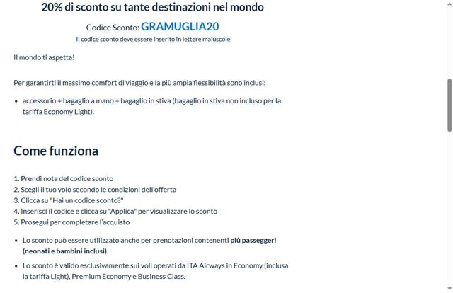 ITA Airways US Promo Codes - 20% Off Aug 2025