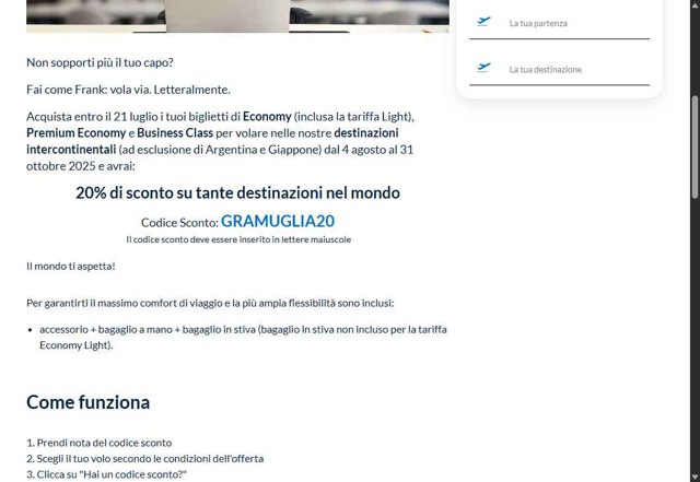 ITA Airways US Promo Codes - 20% Off Sep 2025