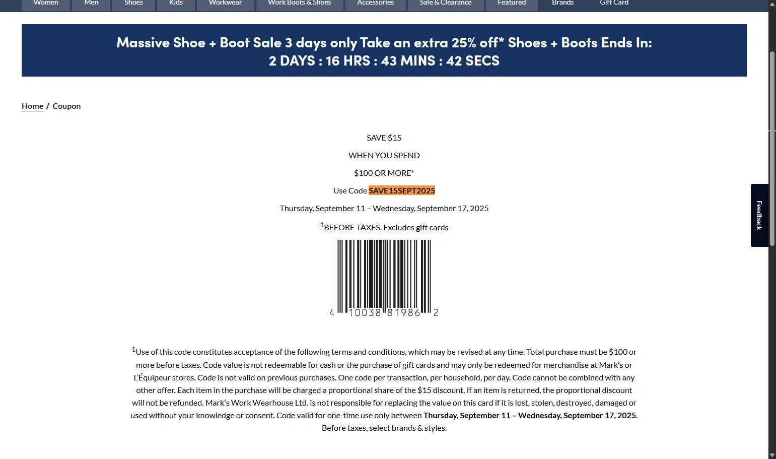 Mark's Promo Codes - $15 Off (1 Verified) Mar 2026