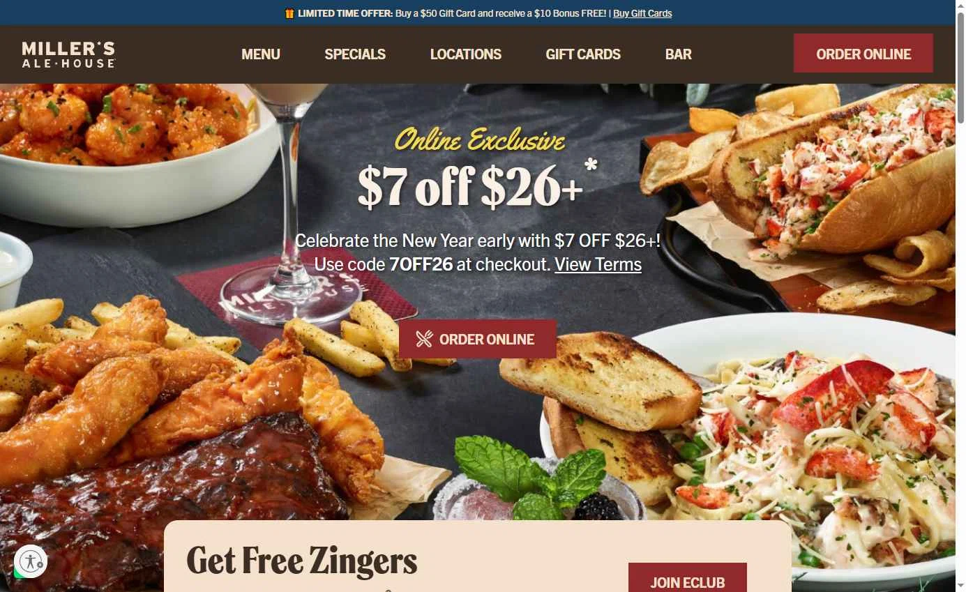 Miller's Ale House Promo Code - 25% Off Feb 2026