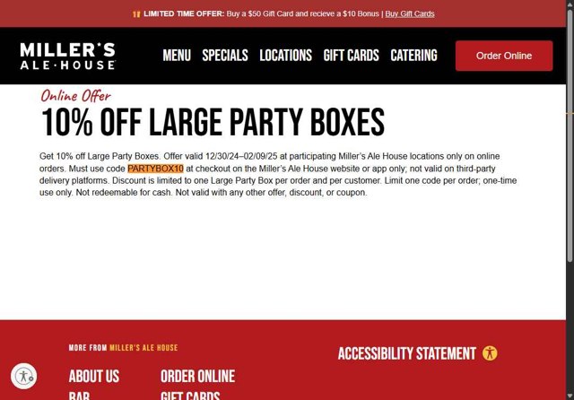 Miller's Ale House Promo Codes - 10% Off Jul 2025