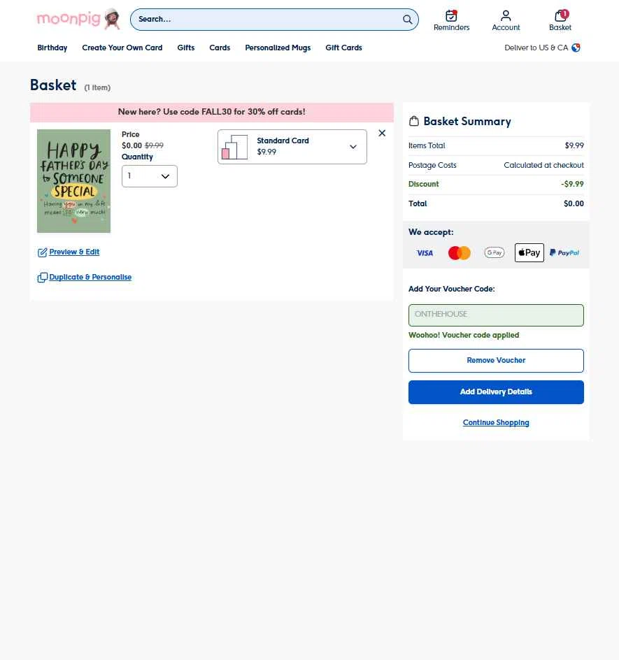 Moonpig Promo Codes (14 Verified) - 30% Off w/Code Nov 2025