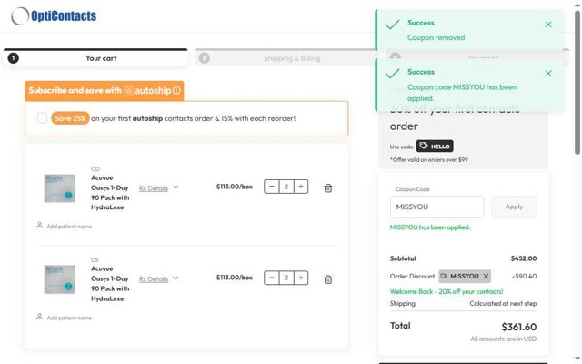 OptiContacts.com Promo Codes - 20% Off Sep 2025