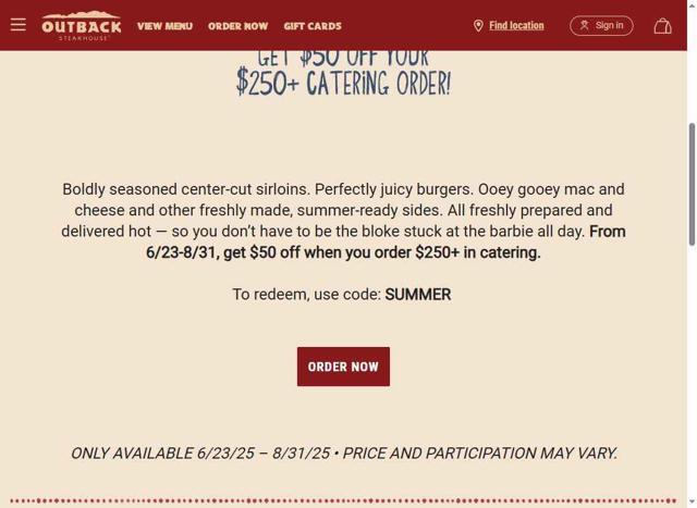 Outback Steakhouse Promo Codes - $50 Off Coupons Oct 2025