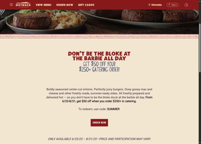 Outback Steakhouse Promo Codes - $50 Off Aug 2025