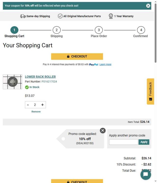PartSelect Promo Codes (1 Verified) - 10% Off Aug 2025