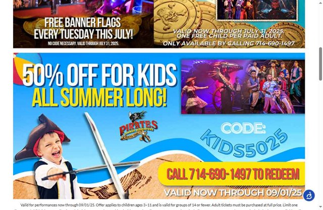 Pirate's Dinner Adventure Coupons - 50% Off Aug 2025
