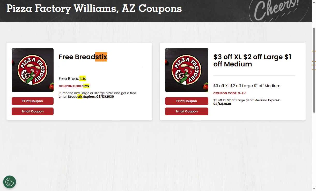 Pizza Factory Promo Codes - $5 Off (4 Verified) Dec 2025