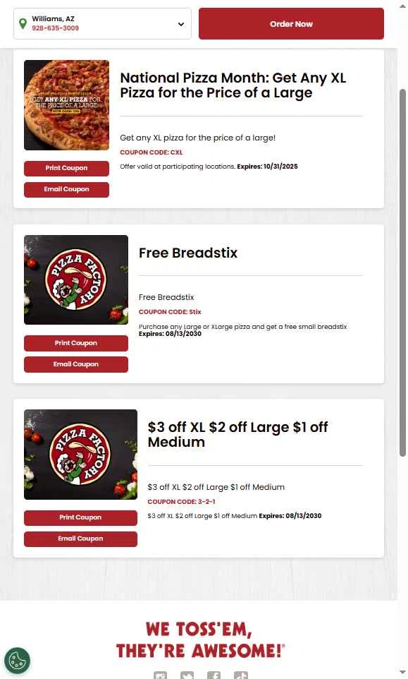 Pizza Factory Promo Codes - $5 Off (4 Verified) Dec 2025