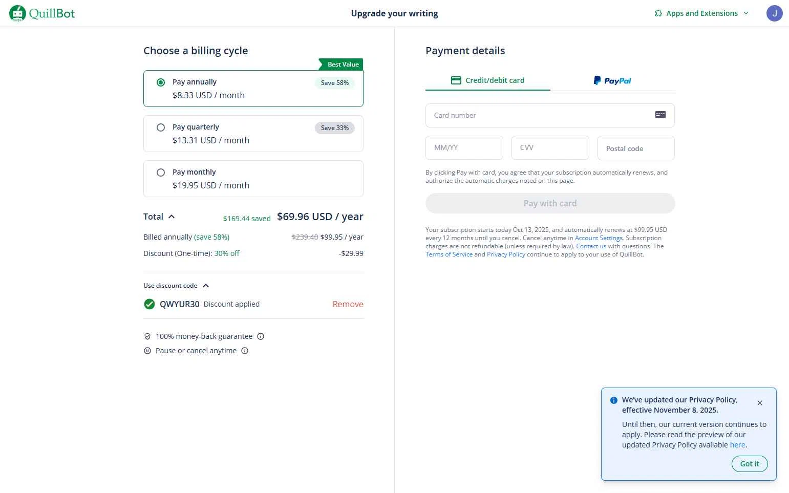 QuillBot Promo Codes (12 Verified) - 30% Off w/Code Nov 2025
