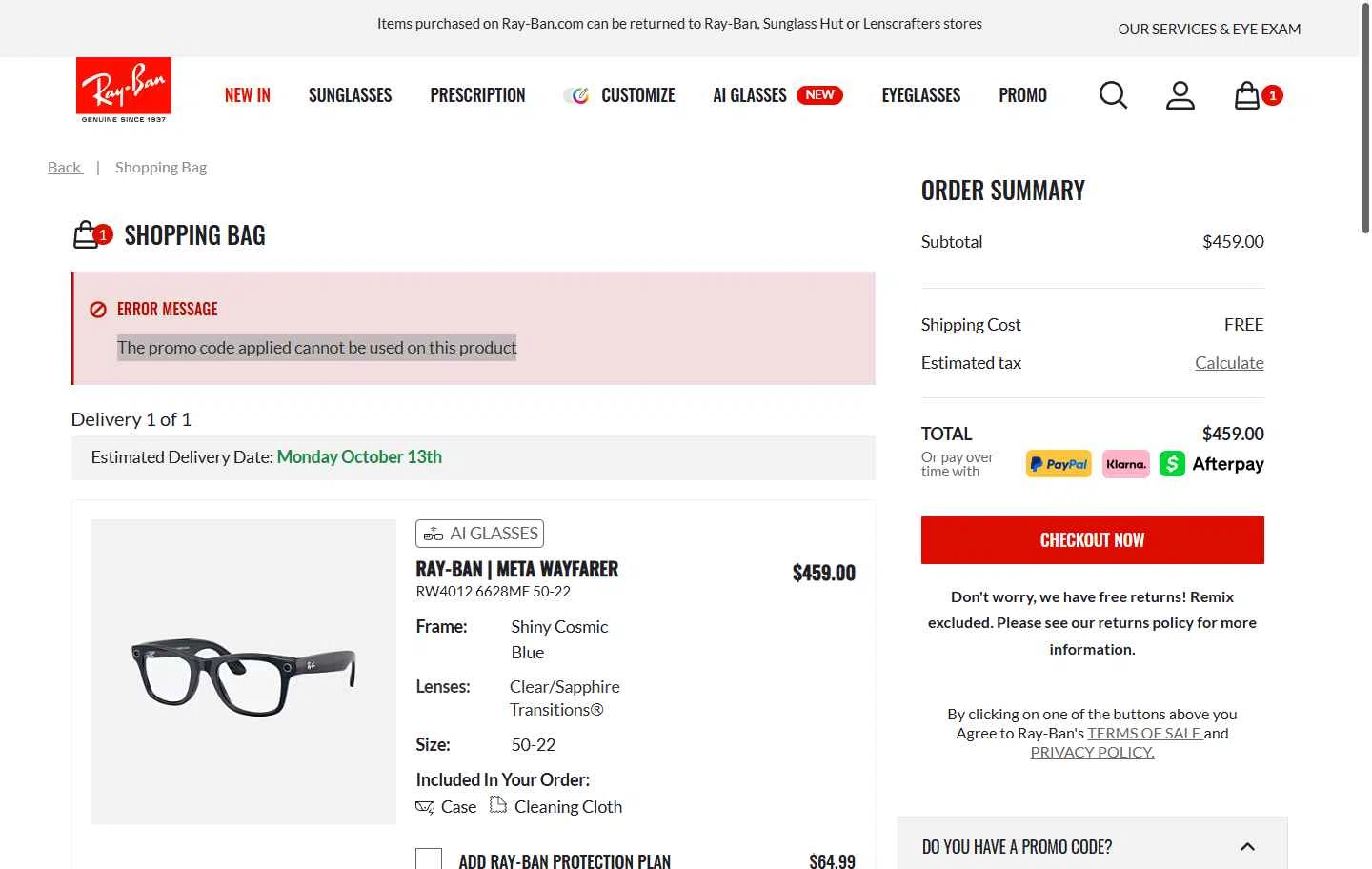 Ray-Ban Promo Codes - $10 Off (1 Verified) Nov 2025