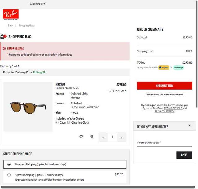 Ray-Ban Discount Codes - $10 Off (1 Verified) Sep 2025