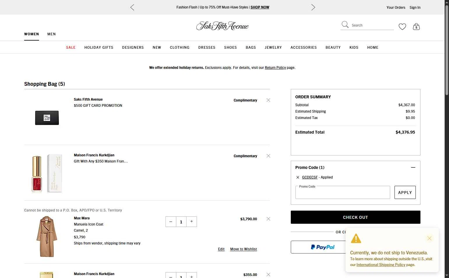 Saks Fifth Avenue Promo Code - 10% Off December 2025